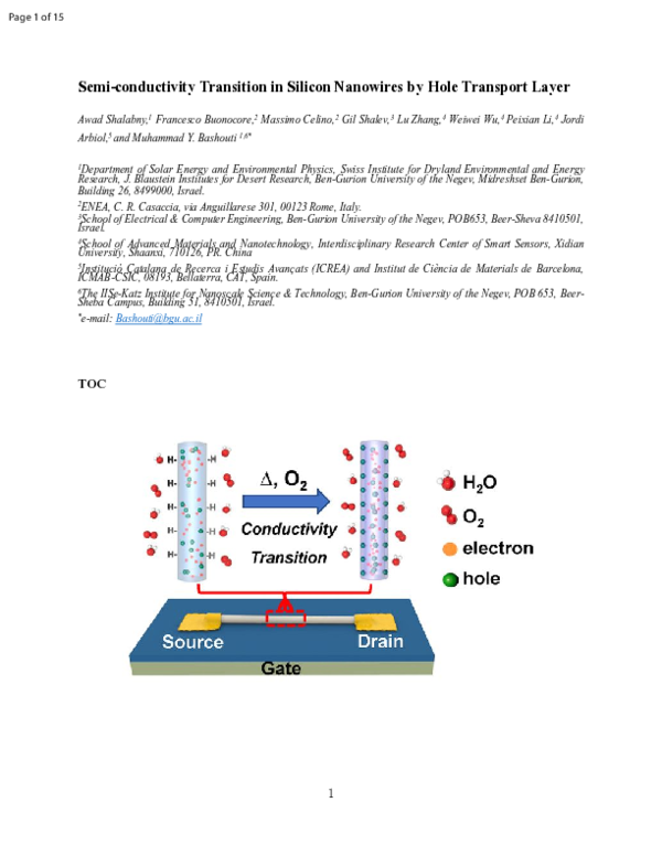 (PDF) Semiconductivity Transition in Silicon Nanowires by Hole ...
