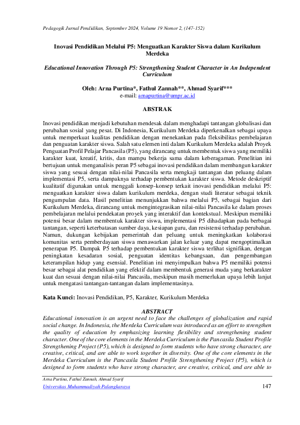 (PDF) Inovasi Pendidikan Melalui P5: Menguatkan Karakter Siswa dalam ...