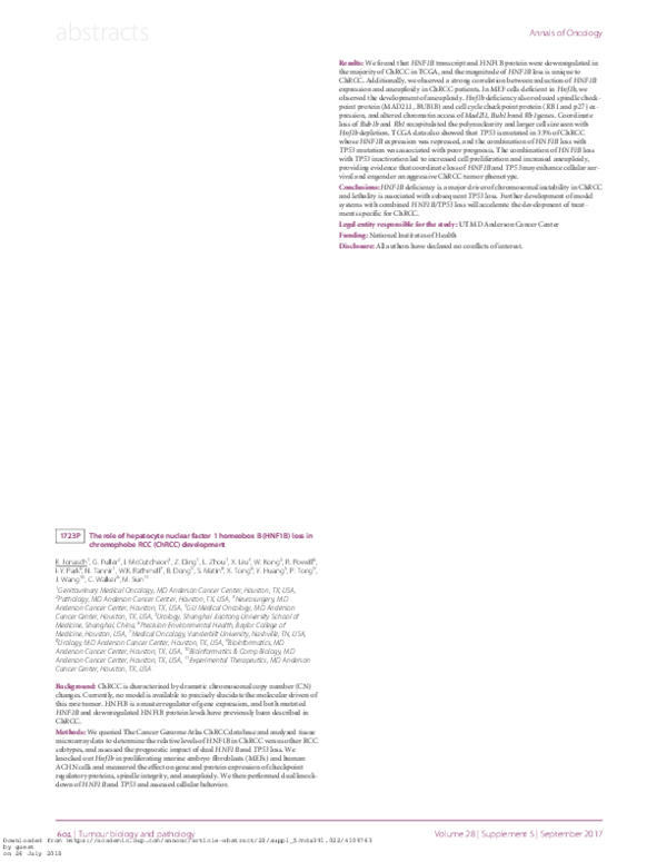 (PDF) 1723PThe role of hepatocyte nuclear factor 1 homeobox B (HNF1B) loss in chromophobe RCC ...