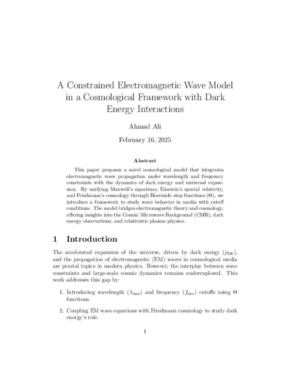 (PDF) A Constrained Electromagnetic Wave Model in a Cosmological ...