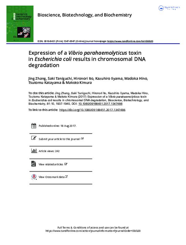 (PDF) Expression of a Vibrio parahaemolyticus toxin in Escherichia coli ...