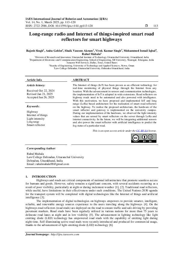 (PDF) Long-range radio and Internet of things-inspired smart road ...