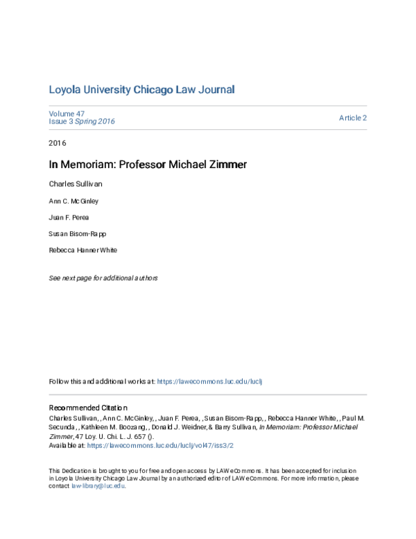 (PDF) In Memoriam: Professor Michael Zimmer