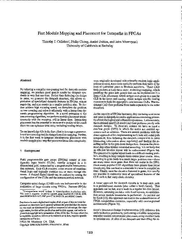 (PDF) Fast module mapping and placement for datapaths in FPGAs