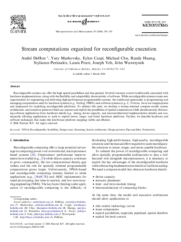 (PDF) Stream computations organized for reconfigurable execution