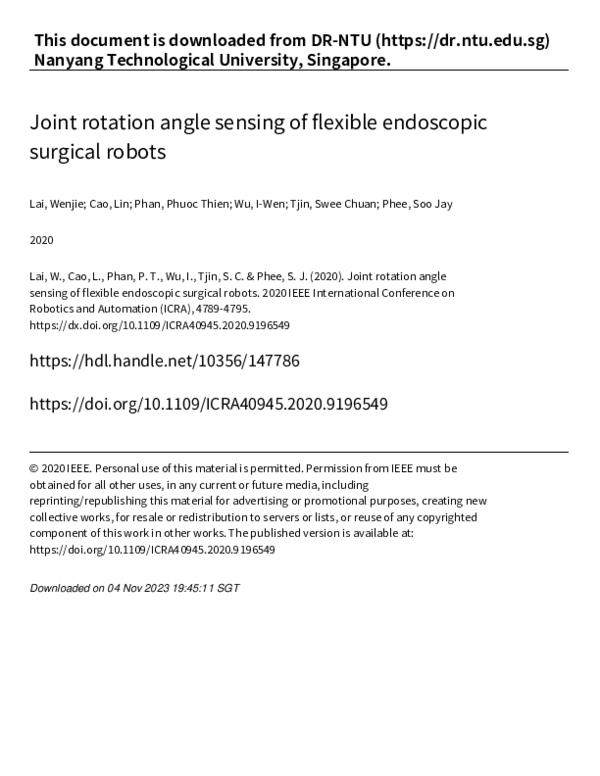 (PDF) Joint Rotation Angle Sensing of Flexible Endoscopic Surgical Robots