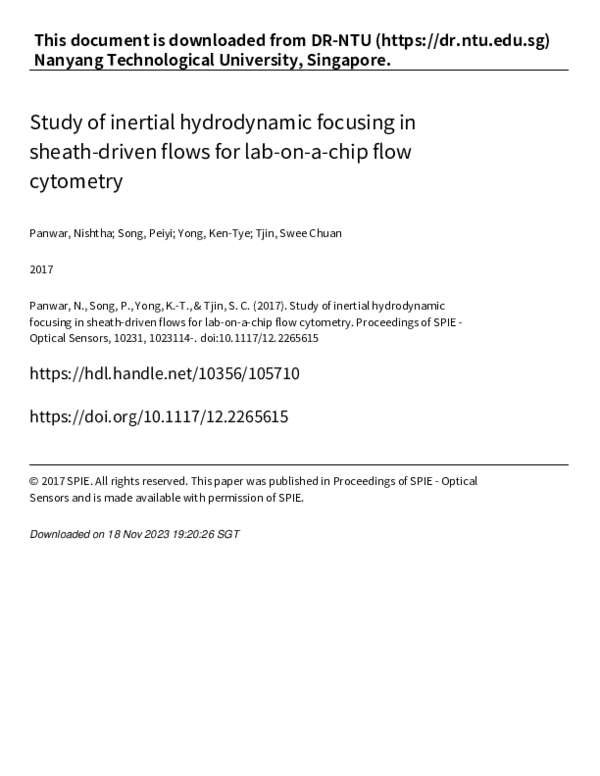 (PDF) Study of inertial hydrodynamic focusing in sheath-driven flows for lab-on-a-chip flow ...