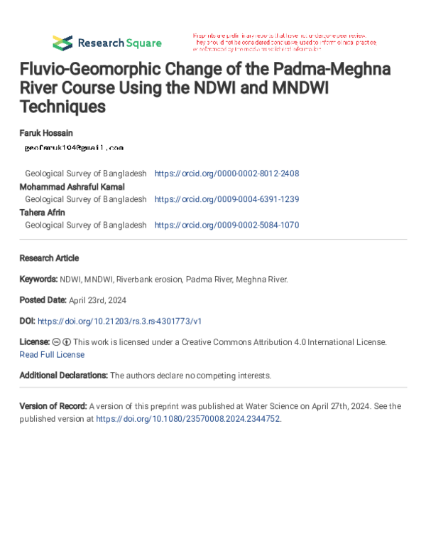 (PDF) Fluvio-Geomorphic Change of the Padma-Meghna River Course Using ...