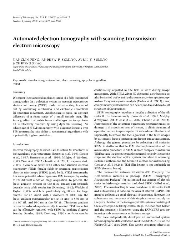 (PDF) Automated electron tomography with scanning transmission electron ...