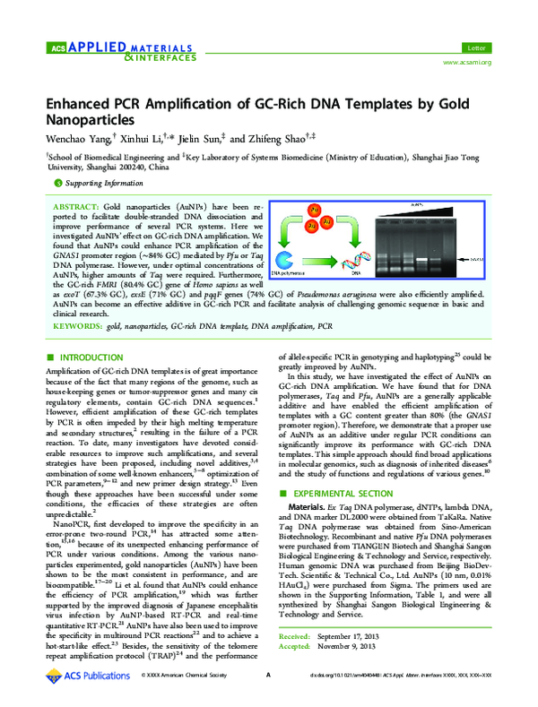 (PDF) Enhanced PCR Amplification of GC-Rich DNA Templates by Gold ...