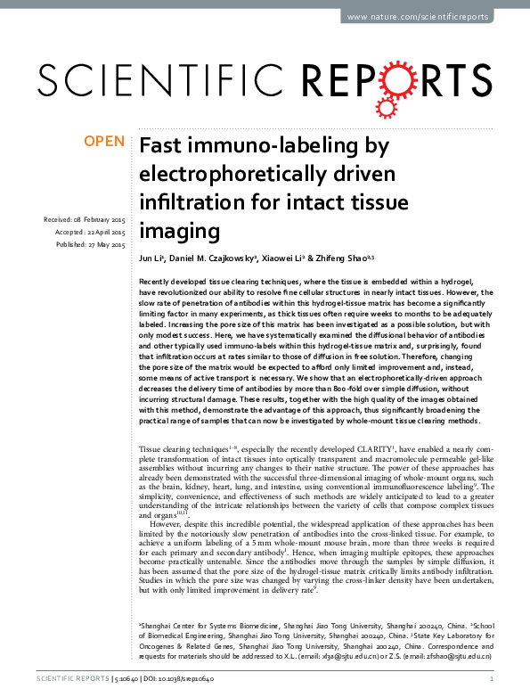 (PDF) Fast immuno-labeling by electrophoretically driven infiltration ...