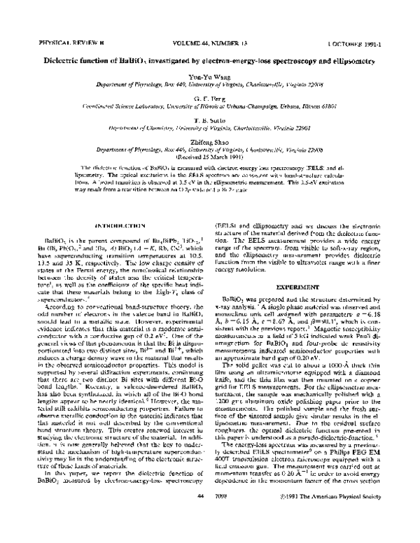 (PDF) Dielectric function ofBaBiO3investigated by electron-energy-loss spectroscopy and ellipsometry