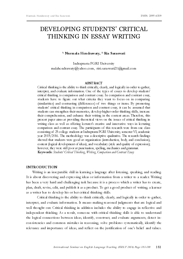 (PDF) Developing Students’ Critical Thinking in Essay Writing