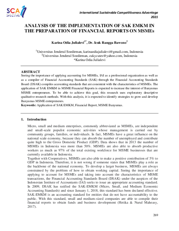 (PDF) Analysis of The Implementation of Sak Emkm in the Preparation of ...