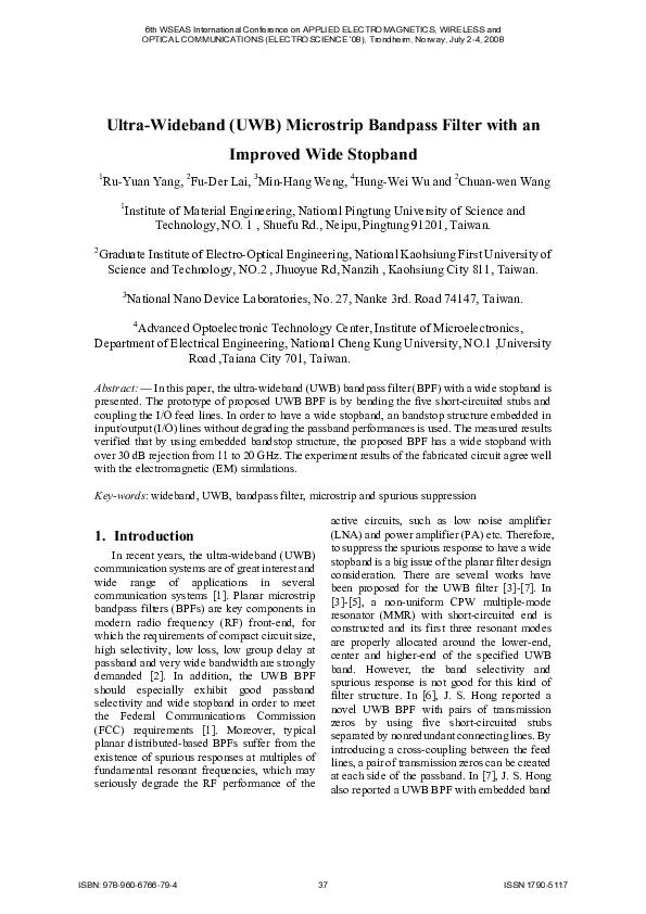 (PDF) A Microstrip Bandpass Filter With Ultra-Wide Stopband