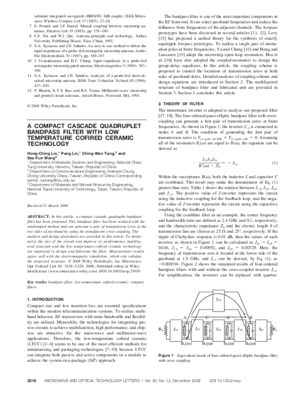 (PDF) A compact cascade quadruplet bandpass filter with low temperature ...