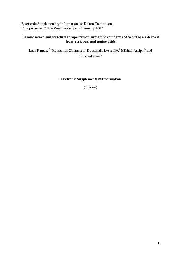(PDF) Luminescence and structural properties of lanthanide complexes of Schiff bases derived ...