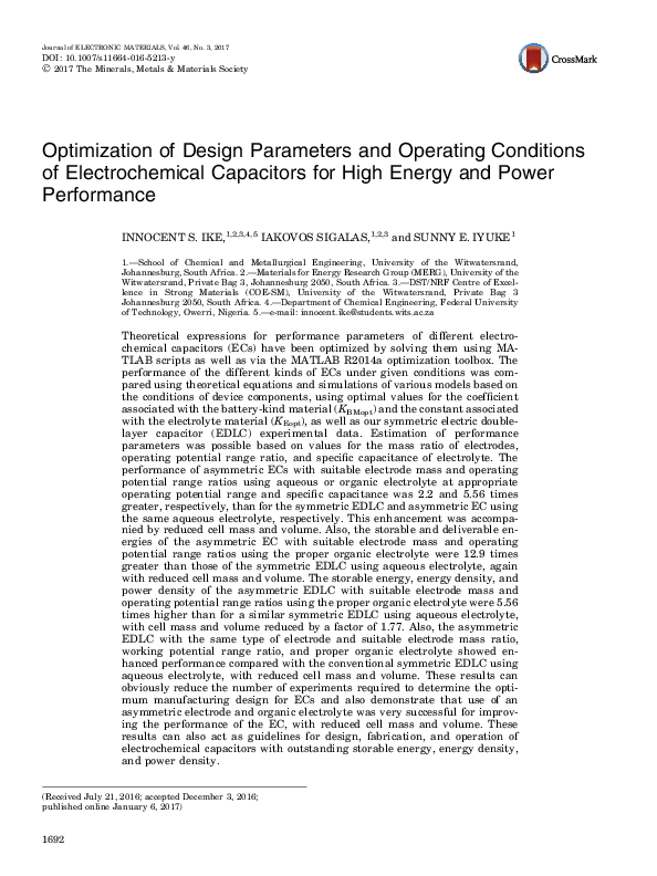 (PDF) Optimization of Design Parameters and Operating Conditions of Electrochemical Capacitors ...