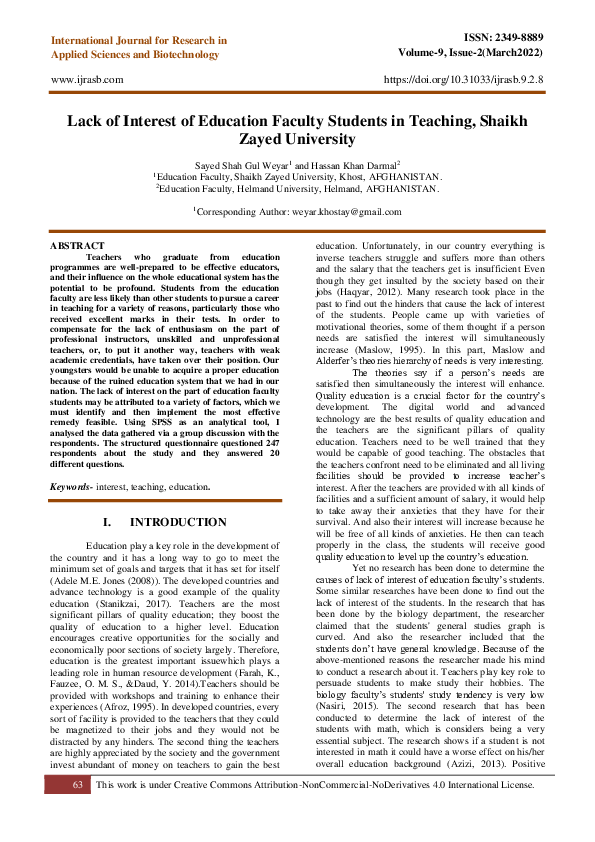 (PDF) Lack of Interest of Education Faculty Students in Teaching ...
