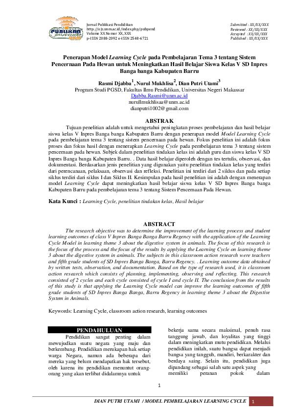 (PDF) Penerapan Model Learning Cycle pada Pembelajaran Tema 3 tentang Sistem Pencernaan Pada ...