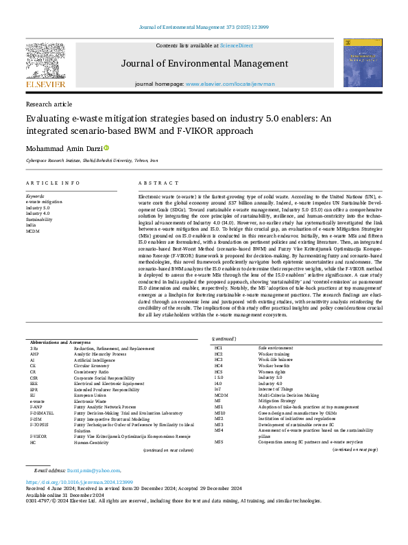 (PDF) Evaluating e-waste mitigation strategies based on industry 5.0 ...