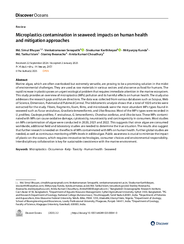 (PDF) Microplastics contamination in seaweed: impacts on human health ...
