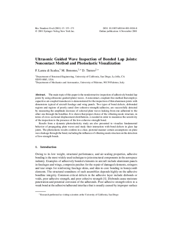 (PDF) Ultrasonic Guided Wave Inspection of Bonded Lap Joints ...