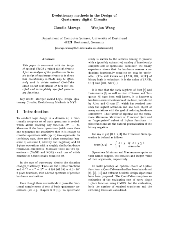(PDF) Evolutionary methods in the design of quaternary digital circuits