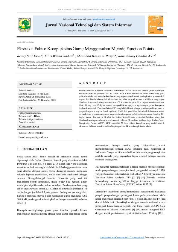 (PDF) Ekstraksi Faktor Kompleksitas Game Menggunakan Metode Function Points