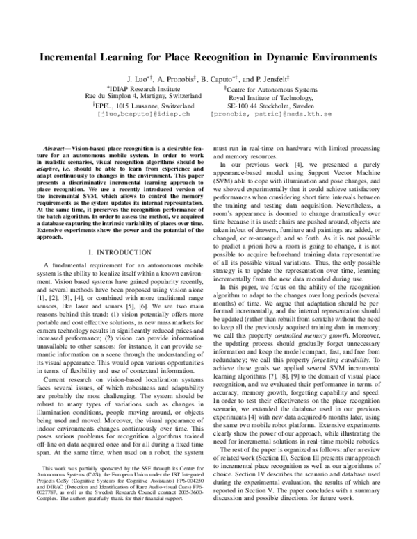 (PDF) Incremental learning for place recognition in dynamic environments