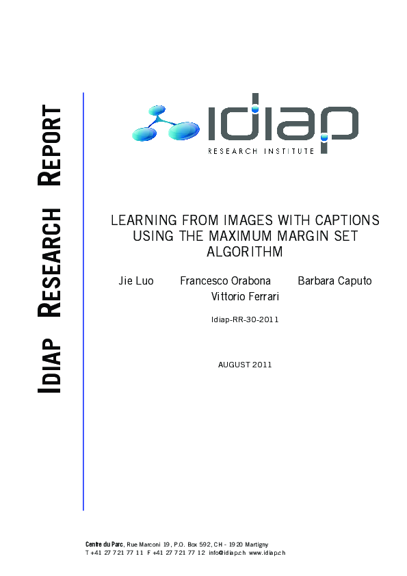 Pdf Learning From Images With Captions Using The Maximum Margin Set Algorithm