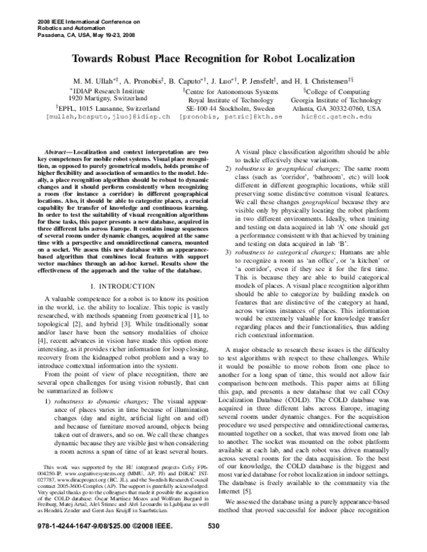 (PDF) Towards robust place recognition for robot localization