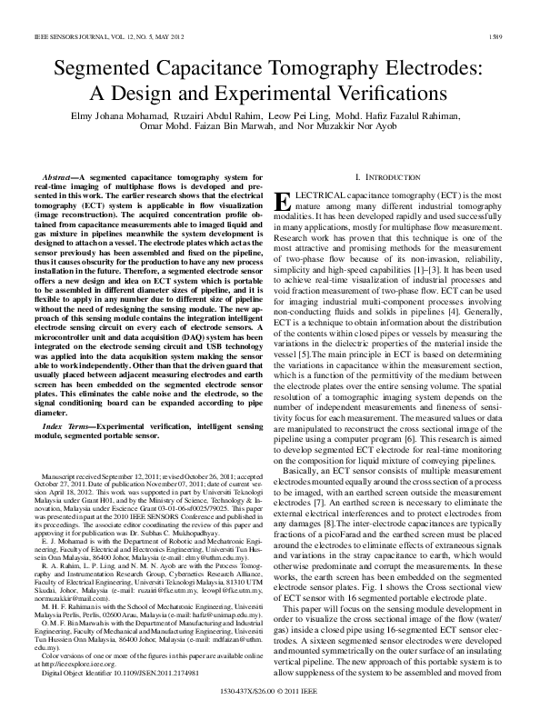 (PDF) Segmented Capacitance Tomography Electrodes: A Design and Experimental Verifications