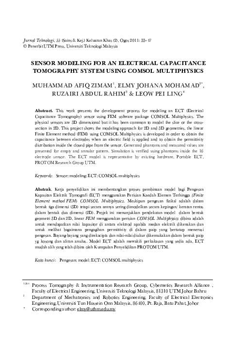 (PDF) Sensor Modeling For An Electrical Capacitance Tomography System Using Comsol Multiphysics