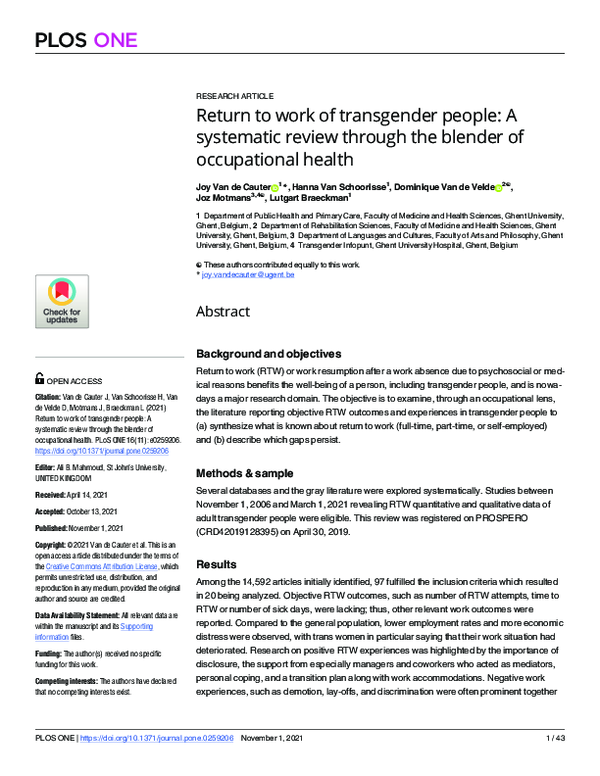 (PDF) Return to work of transgender people: A systematic review through ...