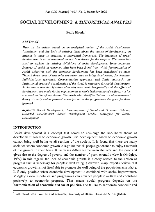 (PDF) Social Development: A Theoretical Analysis