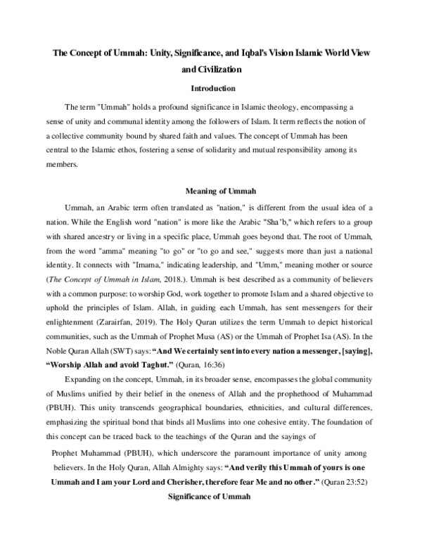 (PDF) The Concept of Ummah: Unity, Significance, and Iqbal's Vision ...