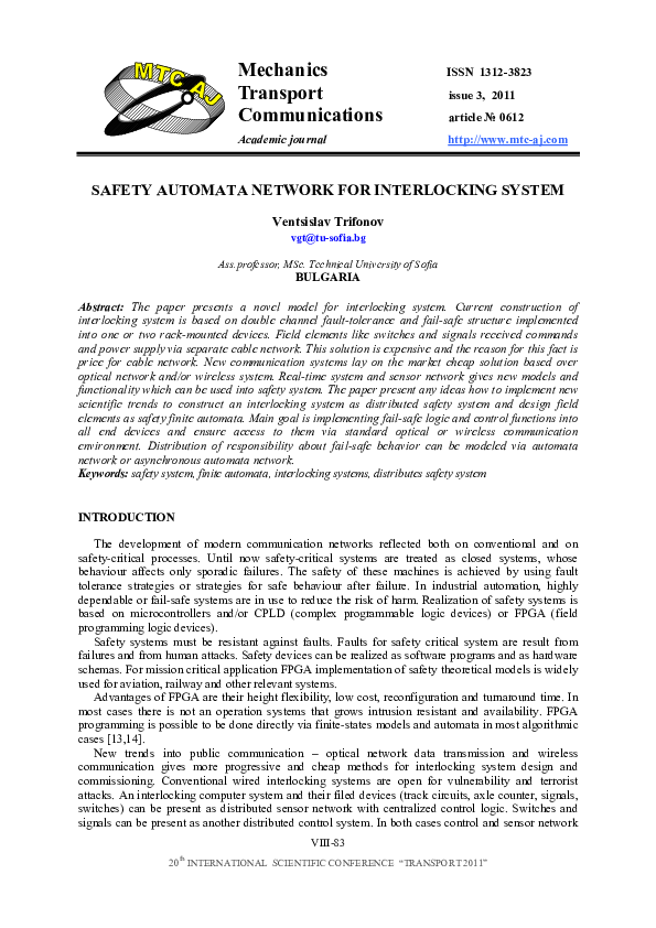 (PDF) Safety Automata Network for Interlocking System