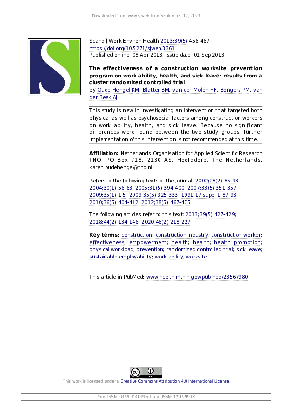 (PDF) The effectiveness of a construction worksite prevention program ...