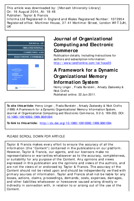 (PDF) A Framework for a Dynamic Organizational Memory Information System
