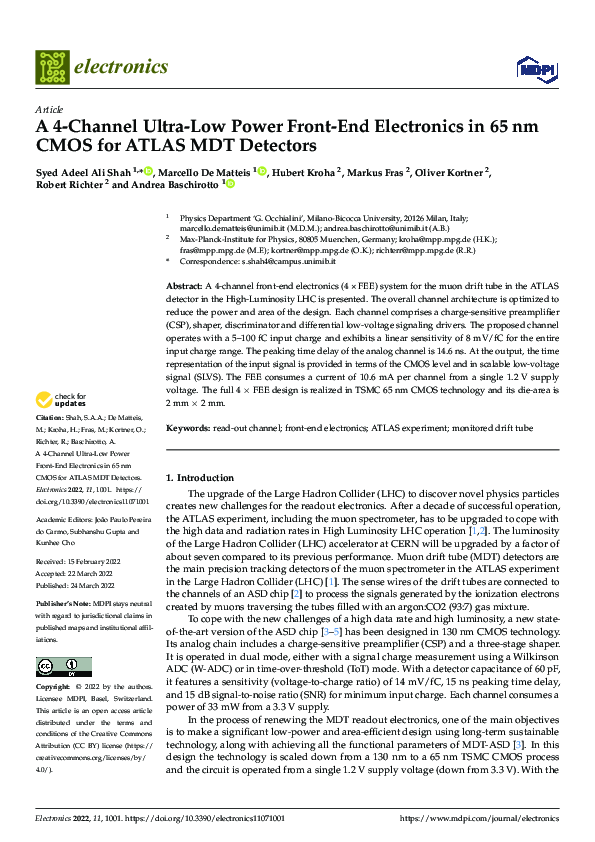 (PDF) A 4-Channel Ultra-Low Power Front-End Electronics in 65 nm CMOS for ATLAS MDT Detectors