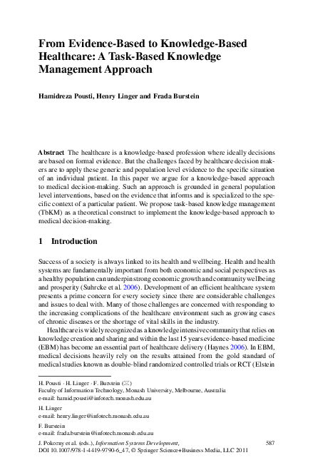 (PDF) From Evidence-Based to Knowledge-Based Healthcare: A Task-Based Knowledge Management Approach