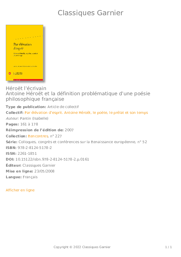 (PDF) Héroët l'écrivain - Antoine Héroët et la définition problématique ...