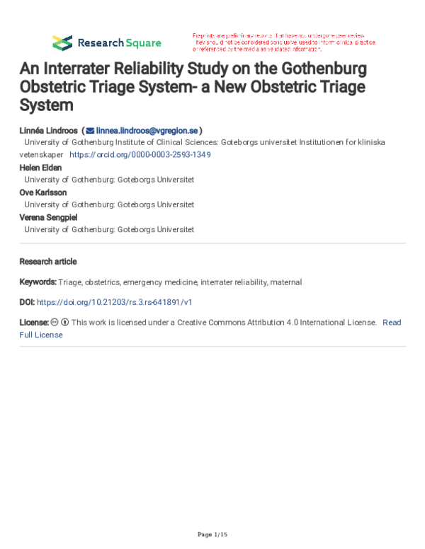 (PDF) An Interrater Reliability Study on the Gothenburg Obstetric ...
