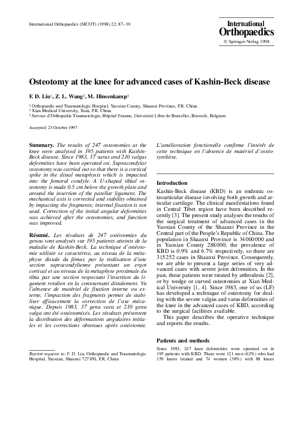 (PDF) Osteotomy at the knee for advanced cases of Kashin-Beck disease