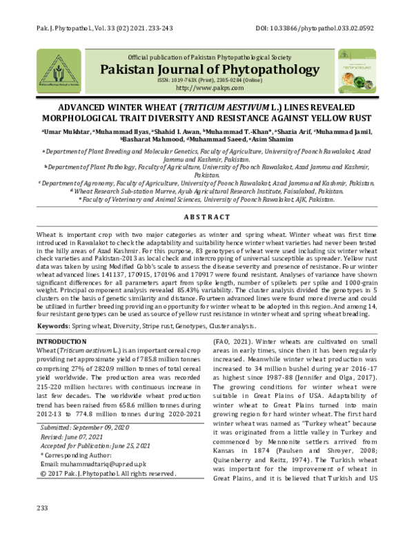 (PDF) Advanced Winter Wheat (Triticum Aestivum L.) Lines Revealed ...