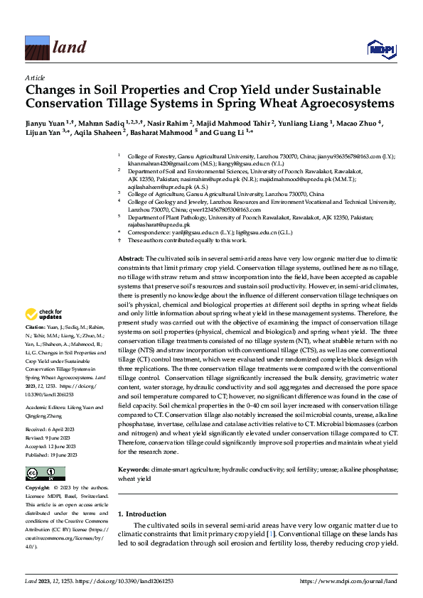 (PDF) Changes in Soil Properties and Crop Yield under Sustainable Conservation Tillage Systems ...
