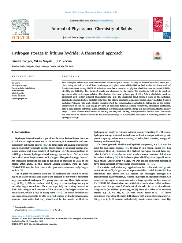 (PDF) Hydrogen storage in lithium hydride: A theoretical approach