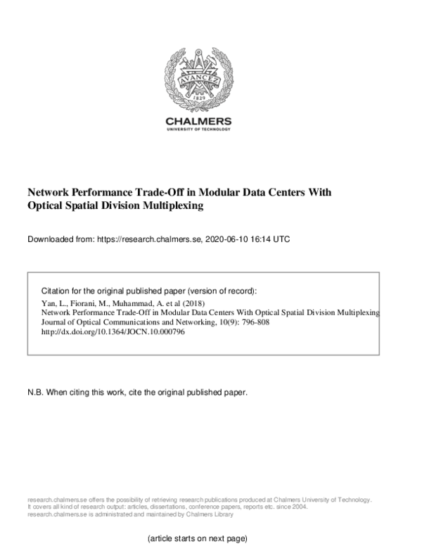 (PDF) Network Performance Trade-Off in Modular Data Centers With Optical Spatial Division ...