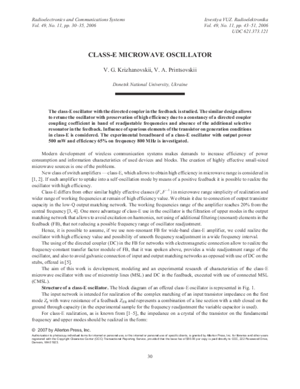 (PDF) Class-E microwave oscillator